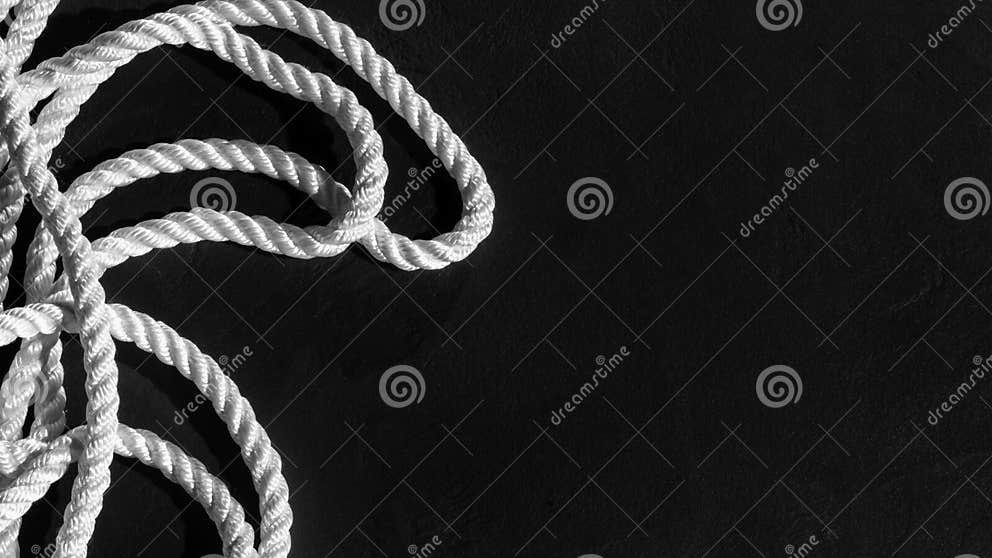 White Rope at Black Background, with Copy Space Stock Image - Image of ...