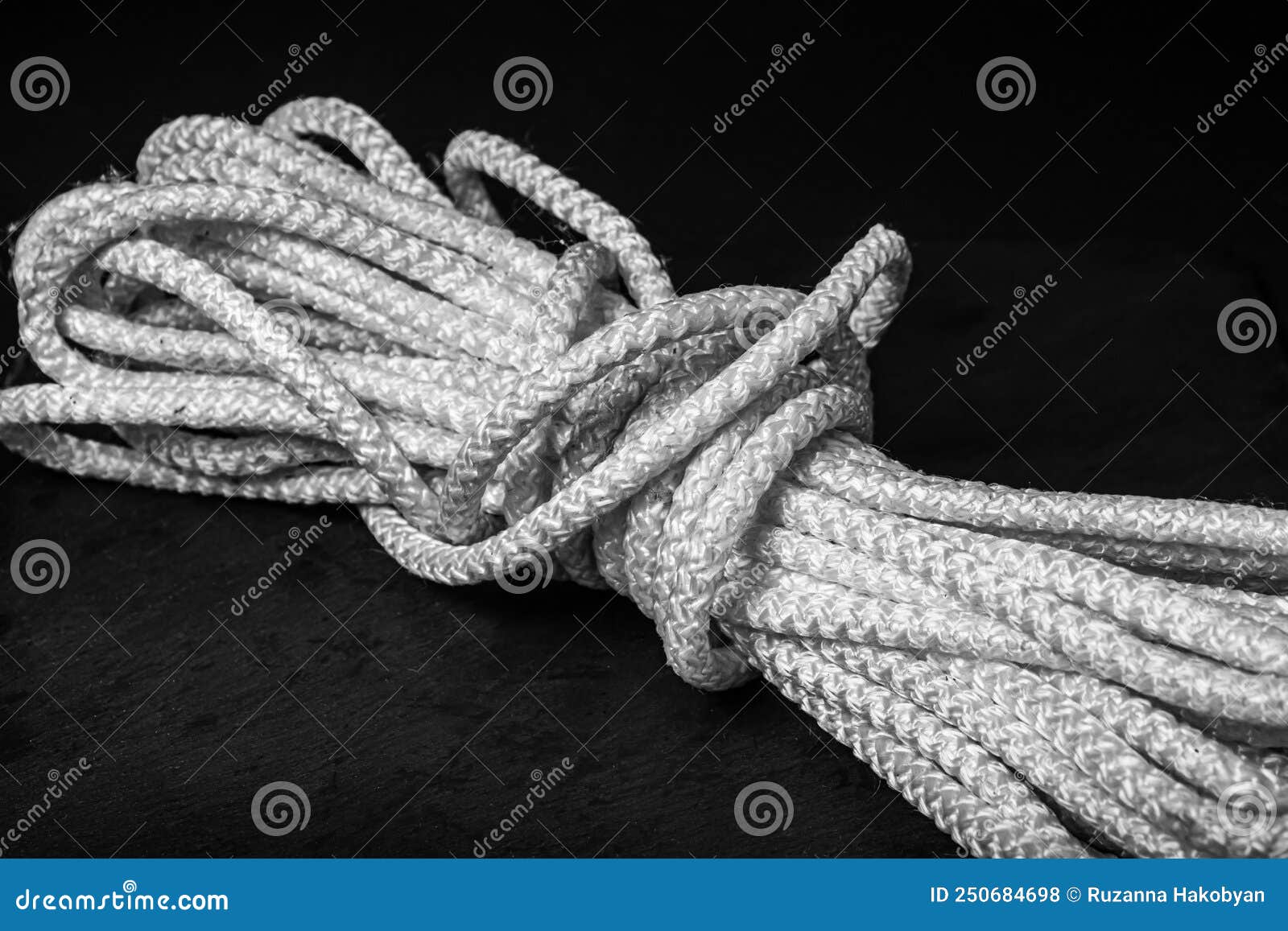 White Rope on a Black Background. Stock Photo - Image of cord, concept ...