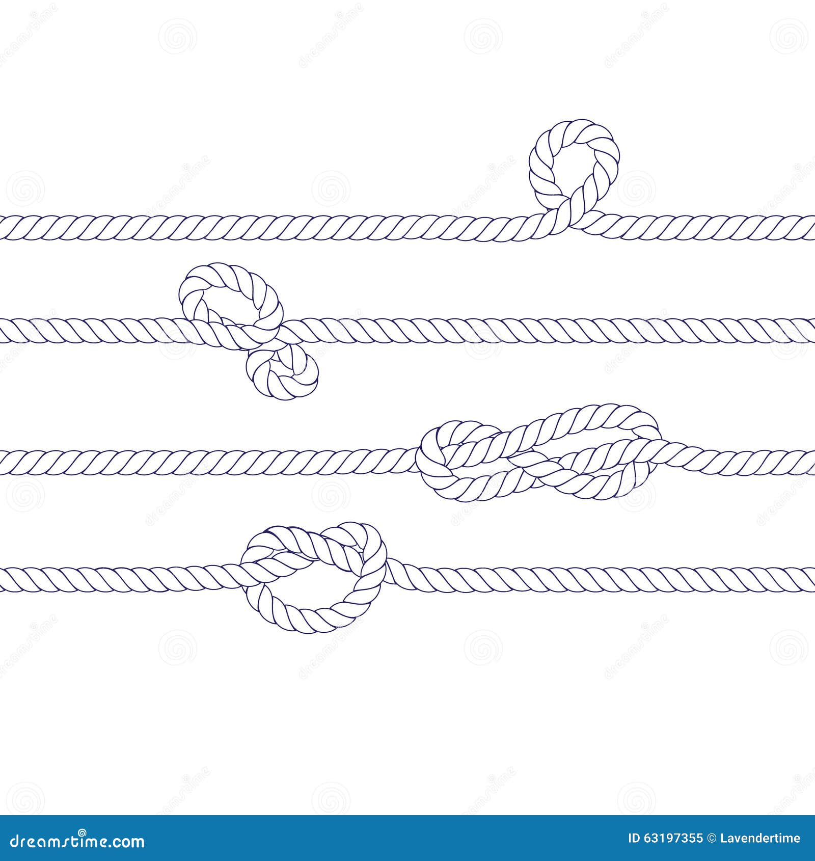White Rope and Marine Knots Seamless Horizontal Banner Stock Vector ...