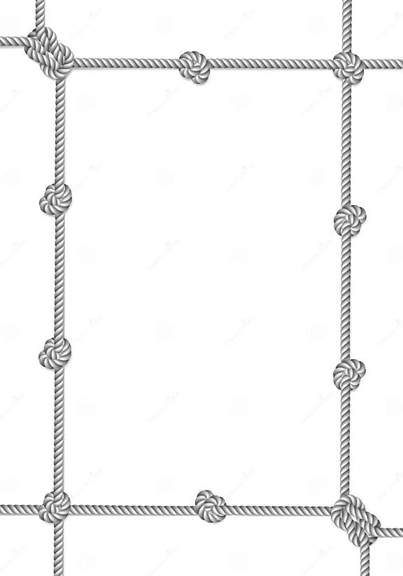 White Rope Woven Vector Border with Rope Knots, Vertical Vector Frame ...