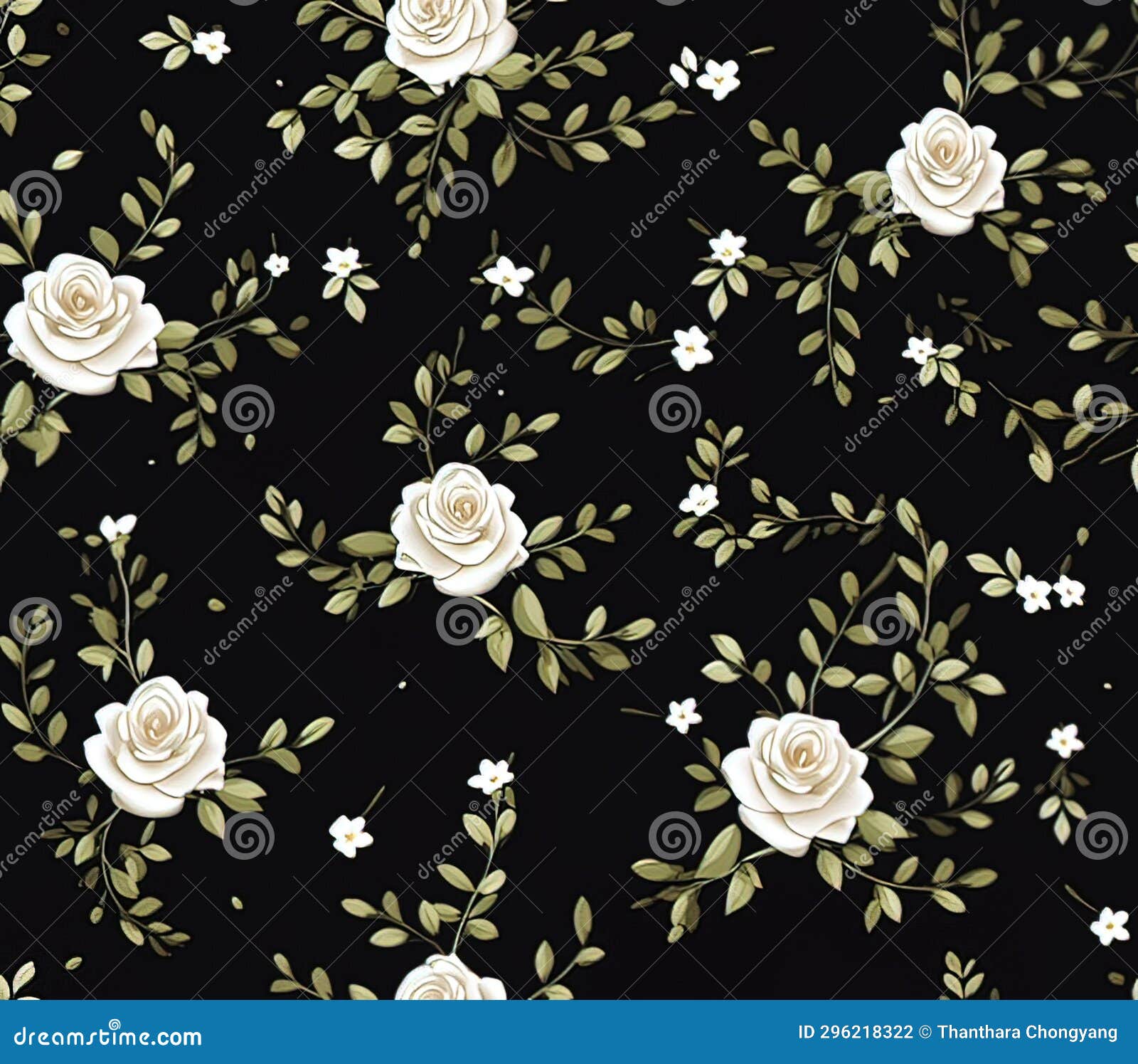 White Rose on Blackground Seamless Pattern, Generative AI Stock ...