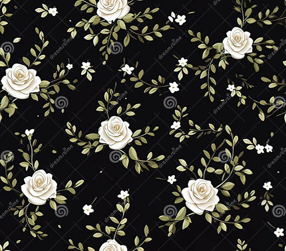 White Rose on Blackground Seamless Pattern, Generative AI Stock ...