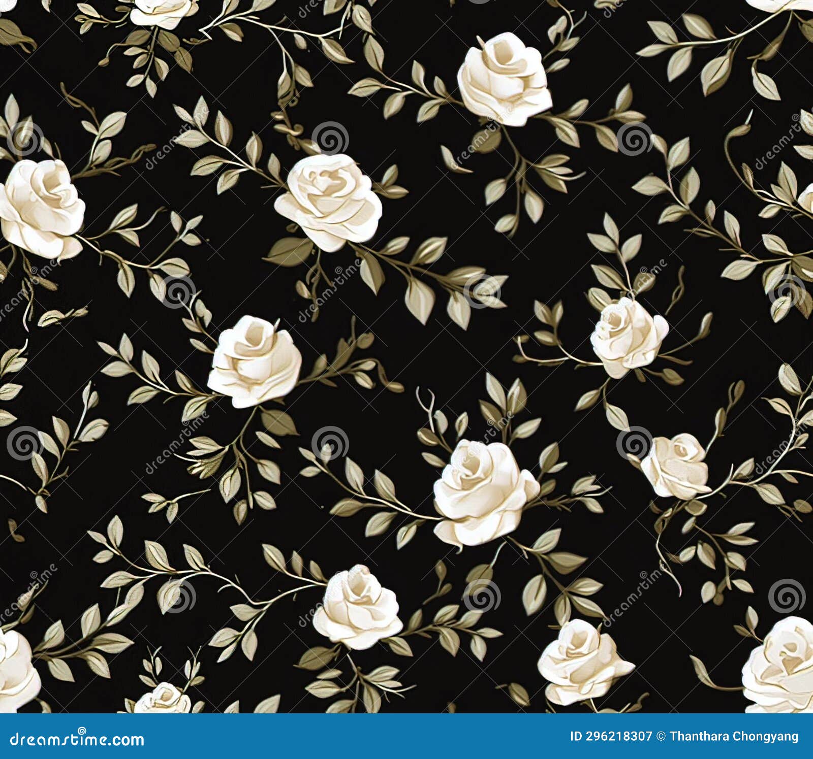 White Rose on Blackground Seamless Pattern, Generative AI Stock ...