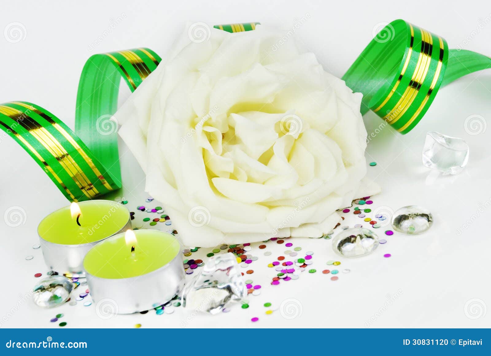 White rose and candles stock photo. Image of decoration - 30831120