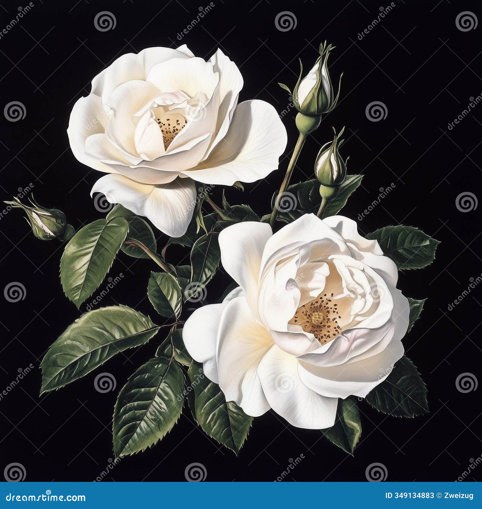 White Rose Flower Sketch, Hyper Realistic Drawing Stock Illustration ...