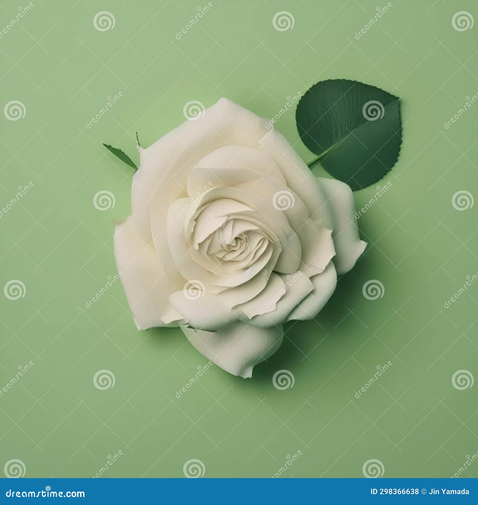 White Rose on Green Background. Flat Lay, Top View, Copy Space Stock ...