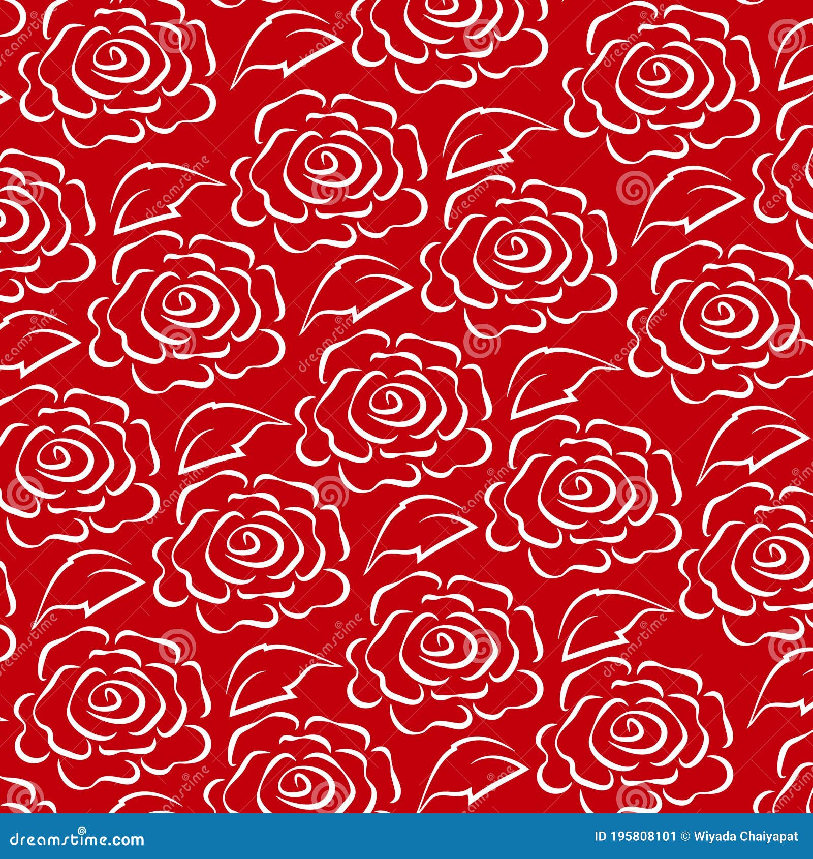 White Rose Line Pattern on Red Background Stock Vector - Illustration ...
