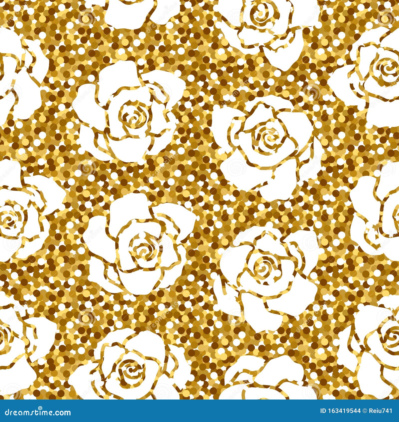 White Rose Pattern on Glitter Background Stock Vector - Illustration of ...