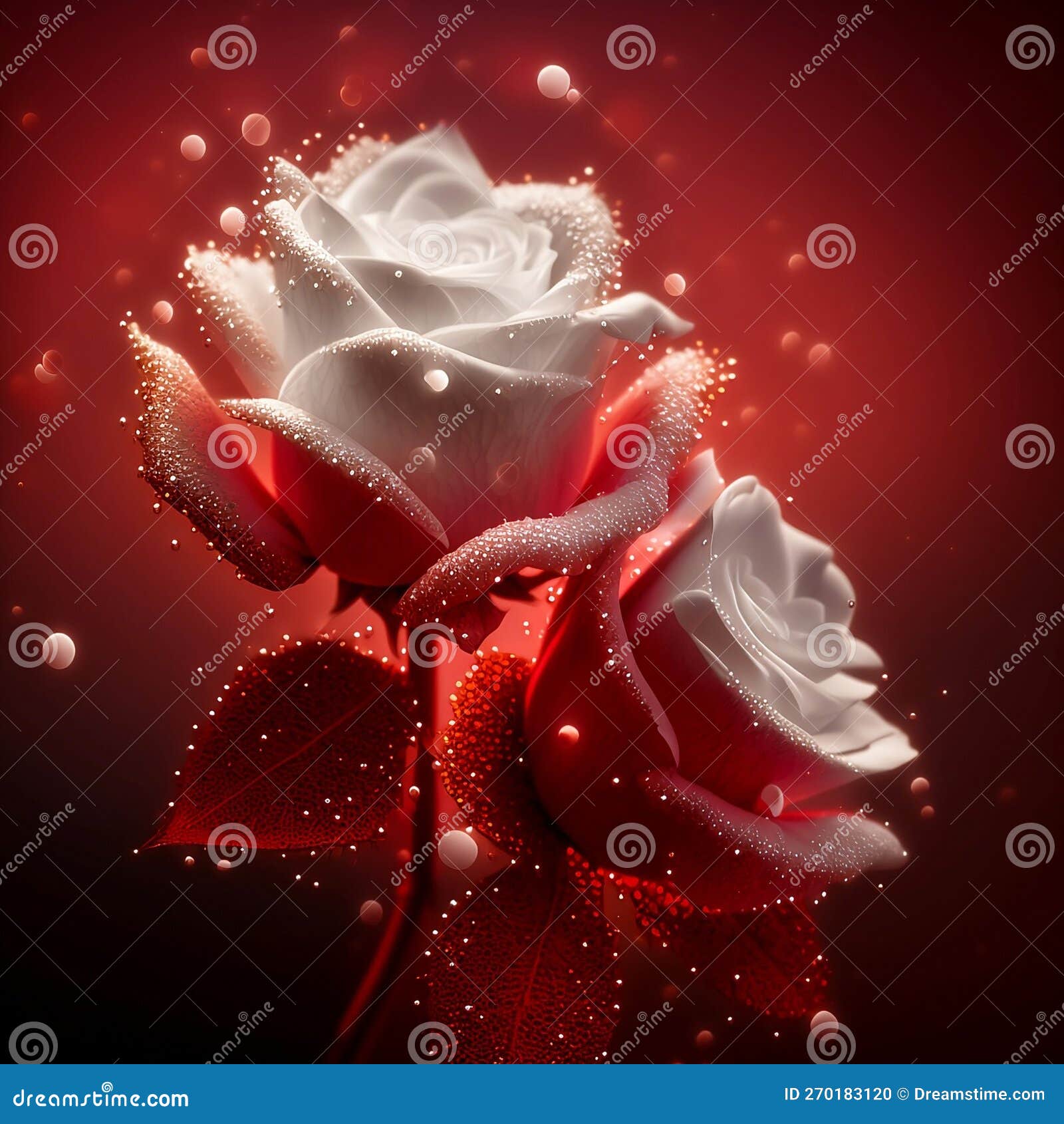 White Rose on Red Background with Water Drops Close Up Stock ...
