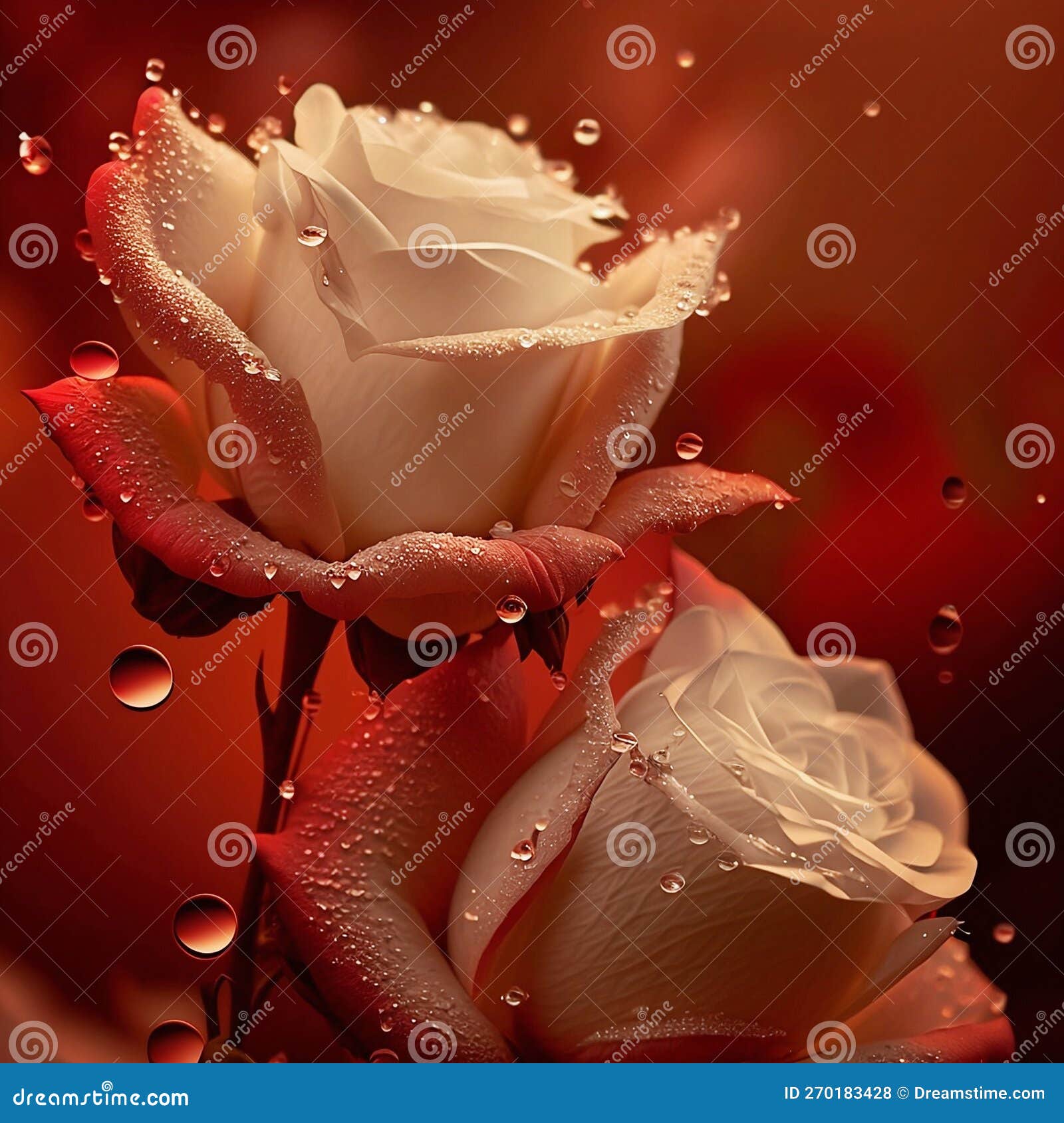White Rose on Red Background with Water Drops Close Up Stock ...
