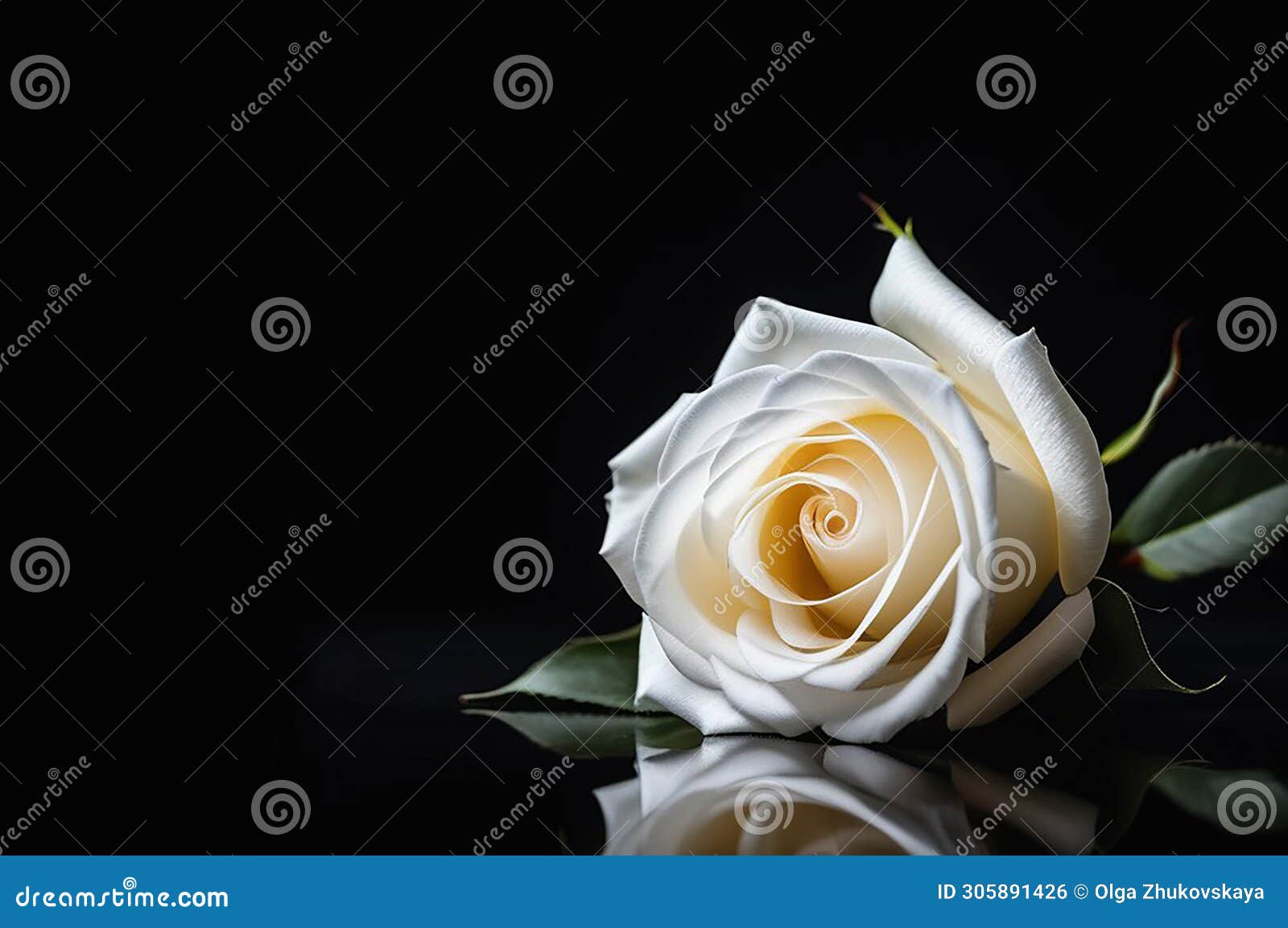 White Rose with Reflection on a Black Background Stock Illustration - Illustration of closeup ...