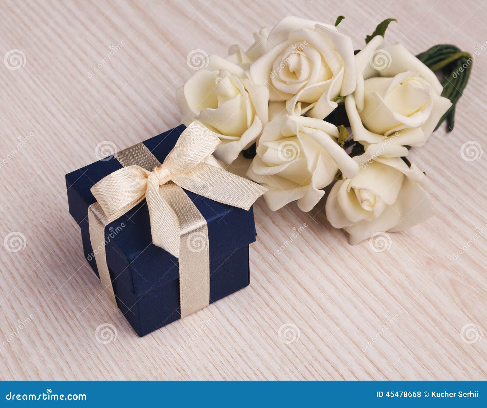 White Roses and Blue Gift Box Stock Photo - Image of celebration ...