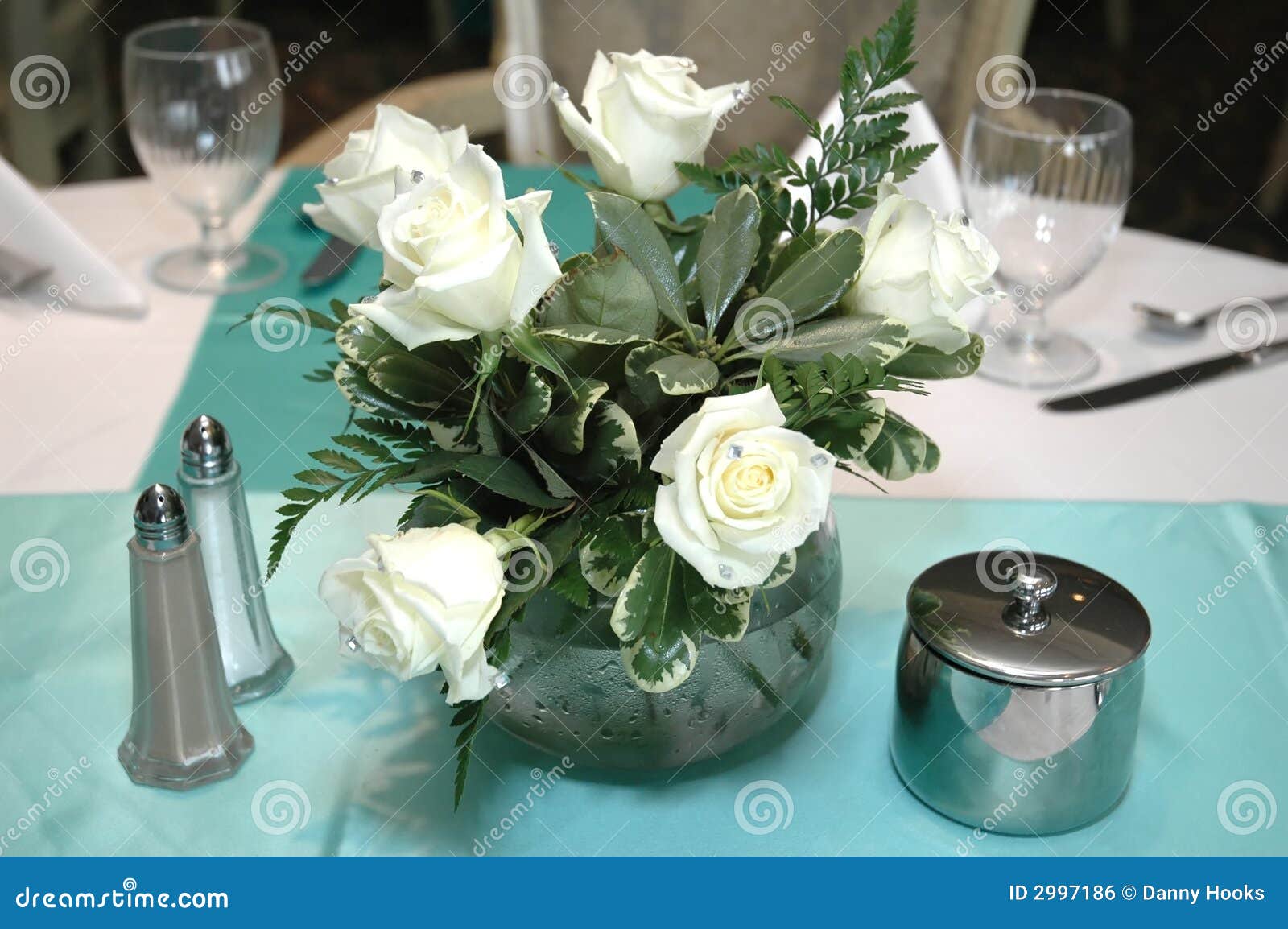 White Roses Centerpiece stock photo. Image of glass, eating - 2997186
