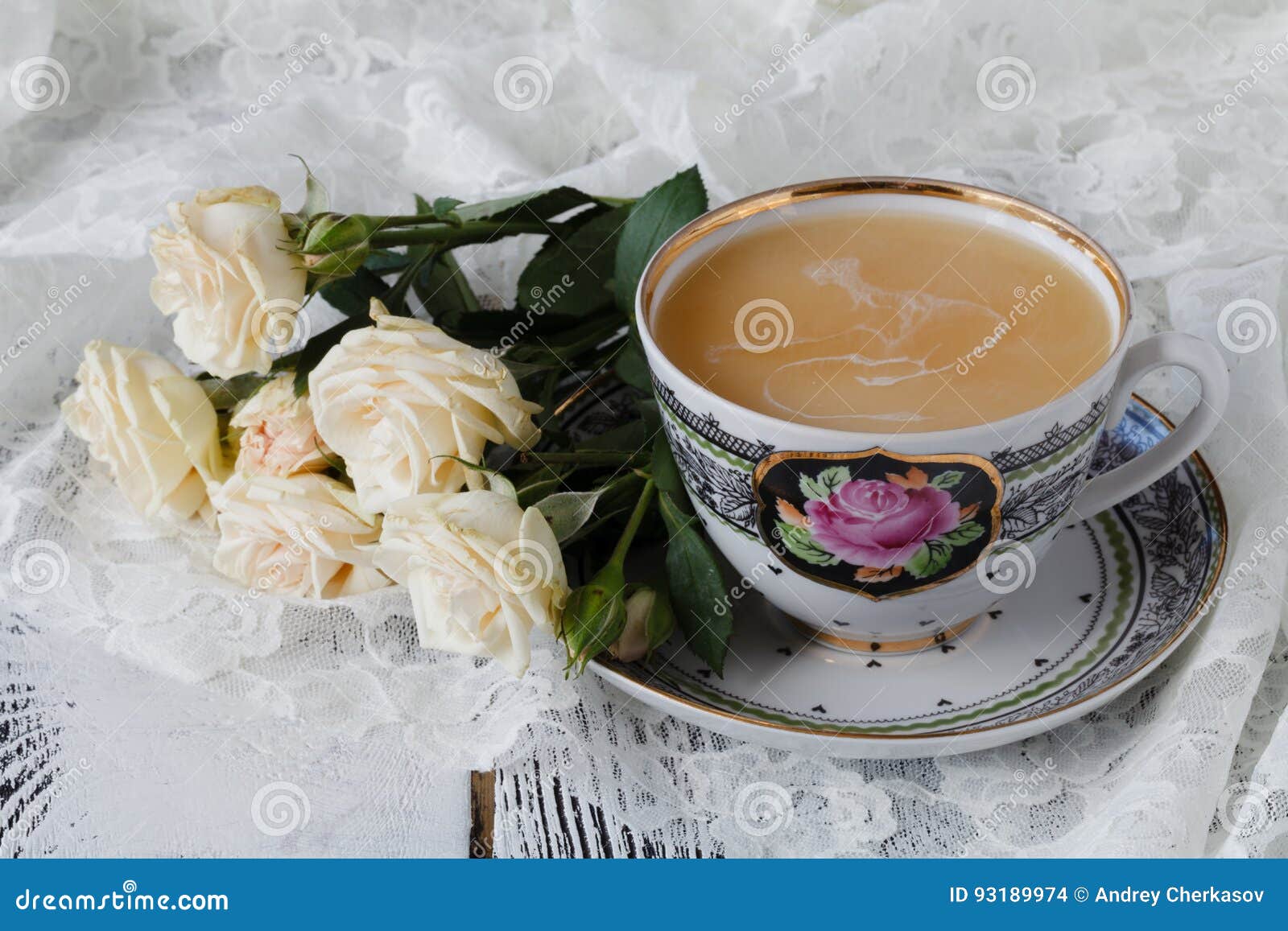 White roses and cups stock photo. Image of decorative - 93189974