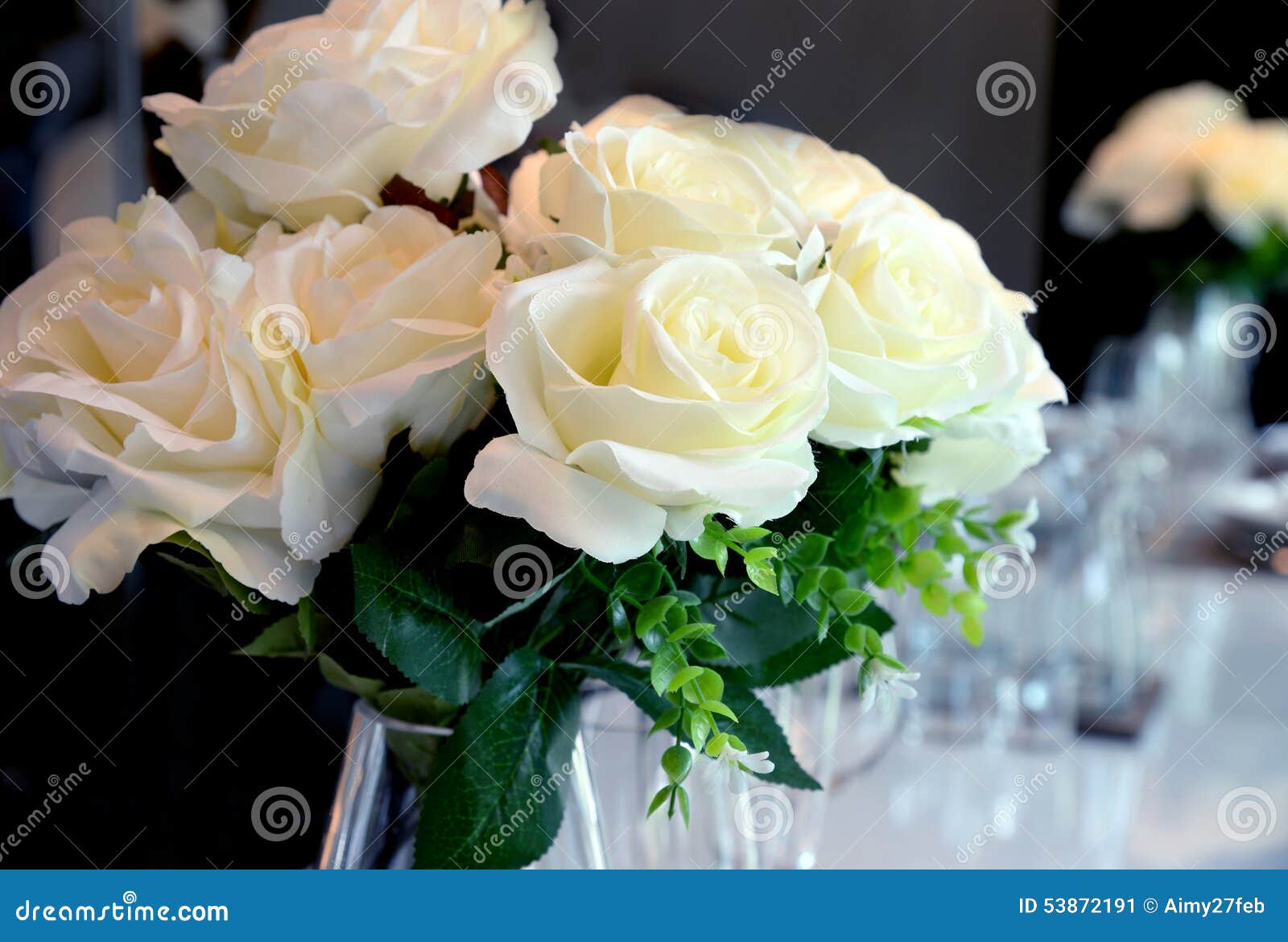 White Roses in a Glass Vase Stock Image - Image of glass, vase: 53872191