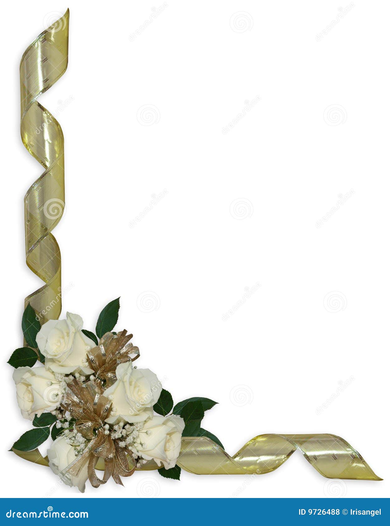 White Roses Gold Ribbons Floral Border Stock Illustration ...