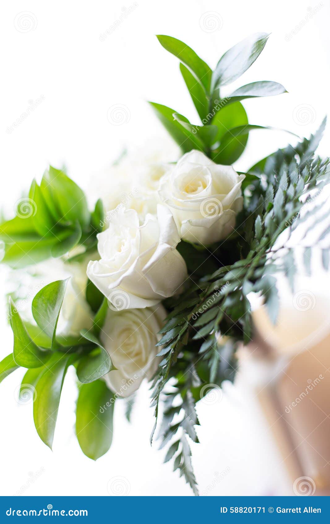 White Roses and Greenery in a Bouquet Stock Image - Image of leaves ...