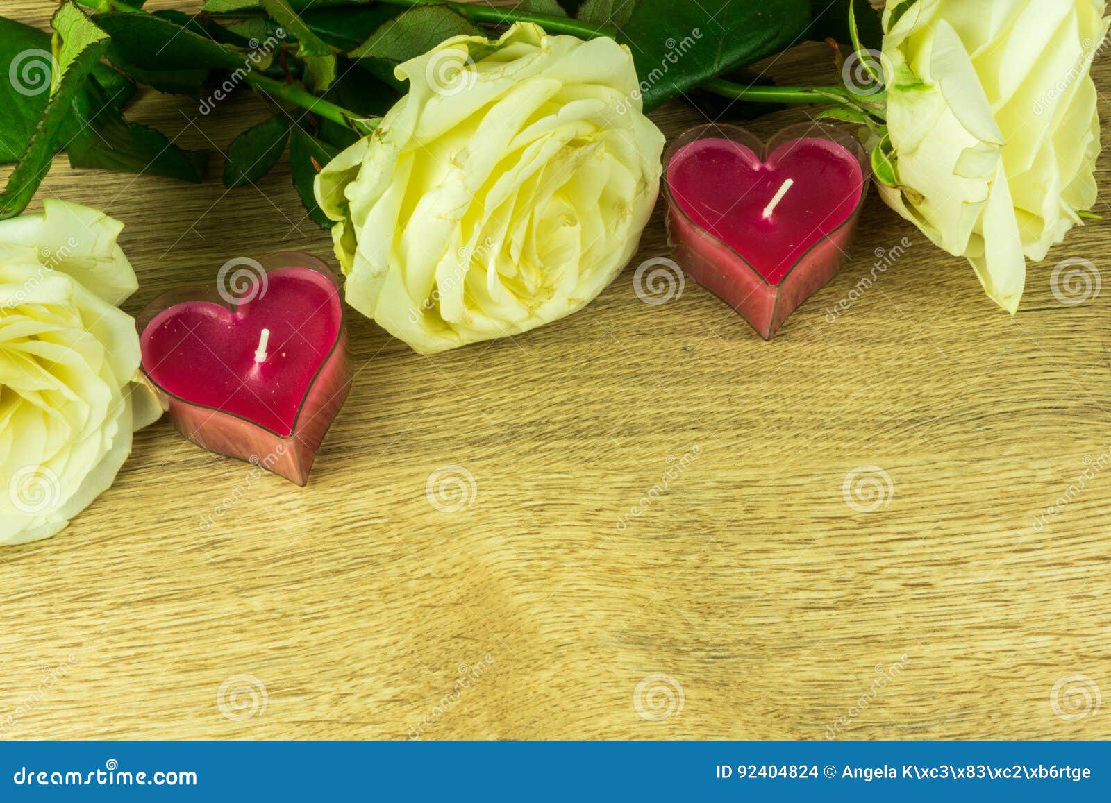 White Roses with Heart Candles Stock Photo - Image of roses, white ...