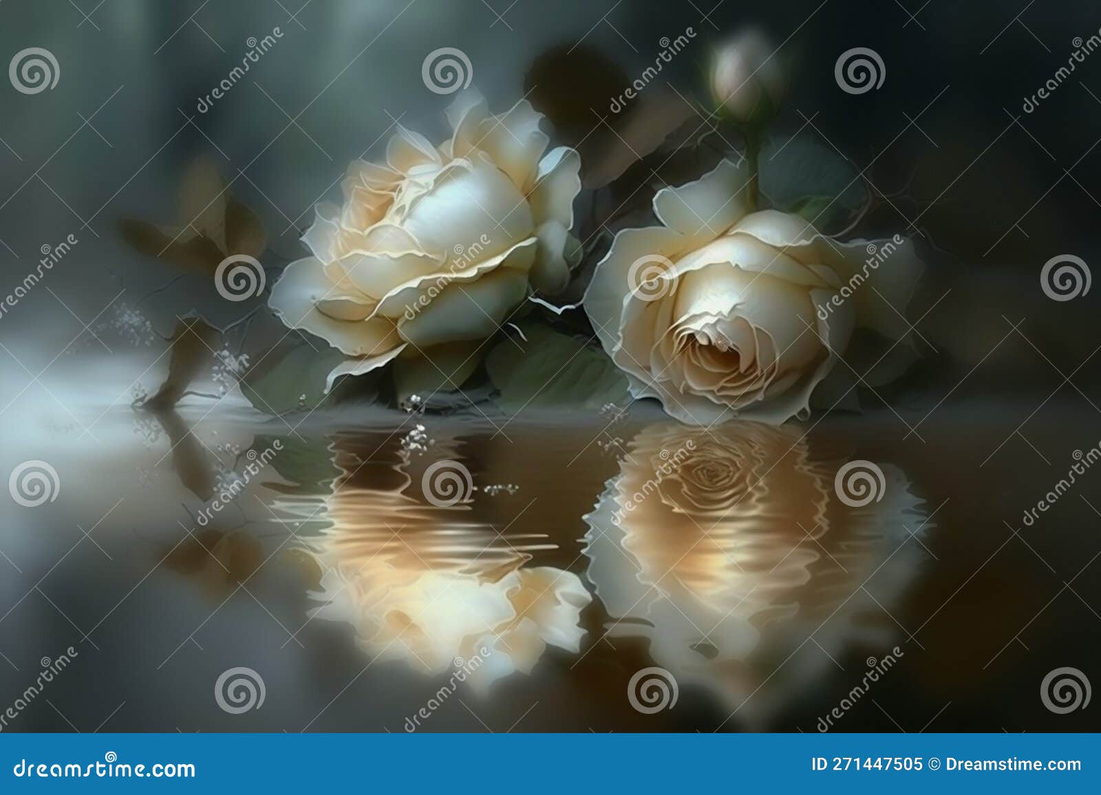 White Roses, Reflection in Water, Generative Ai Stock Illustration ...