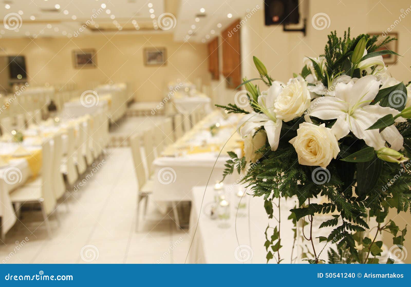 White Roses in Wedding Reception Stock Photo - Image of reception ...