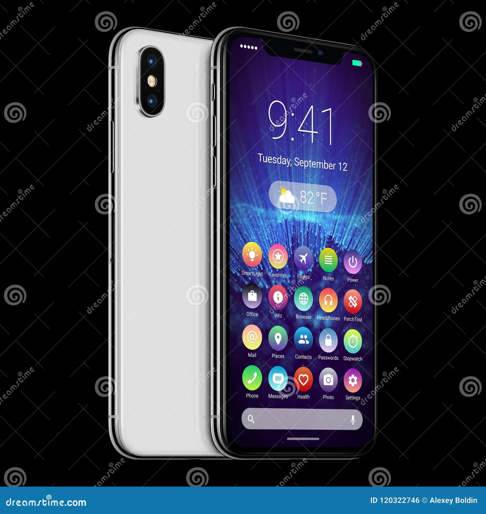 White Rotated Smartphones with Material Design Flat UI Interface Front ...