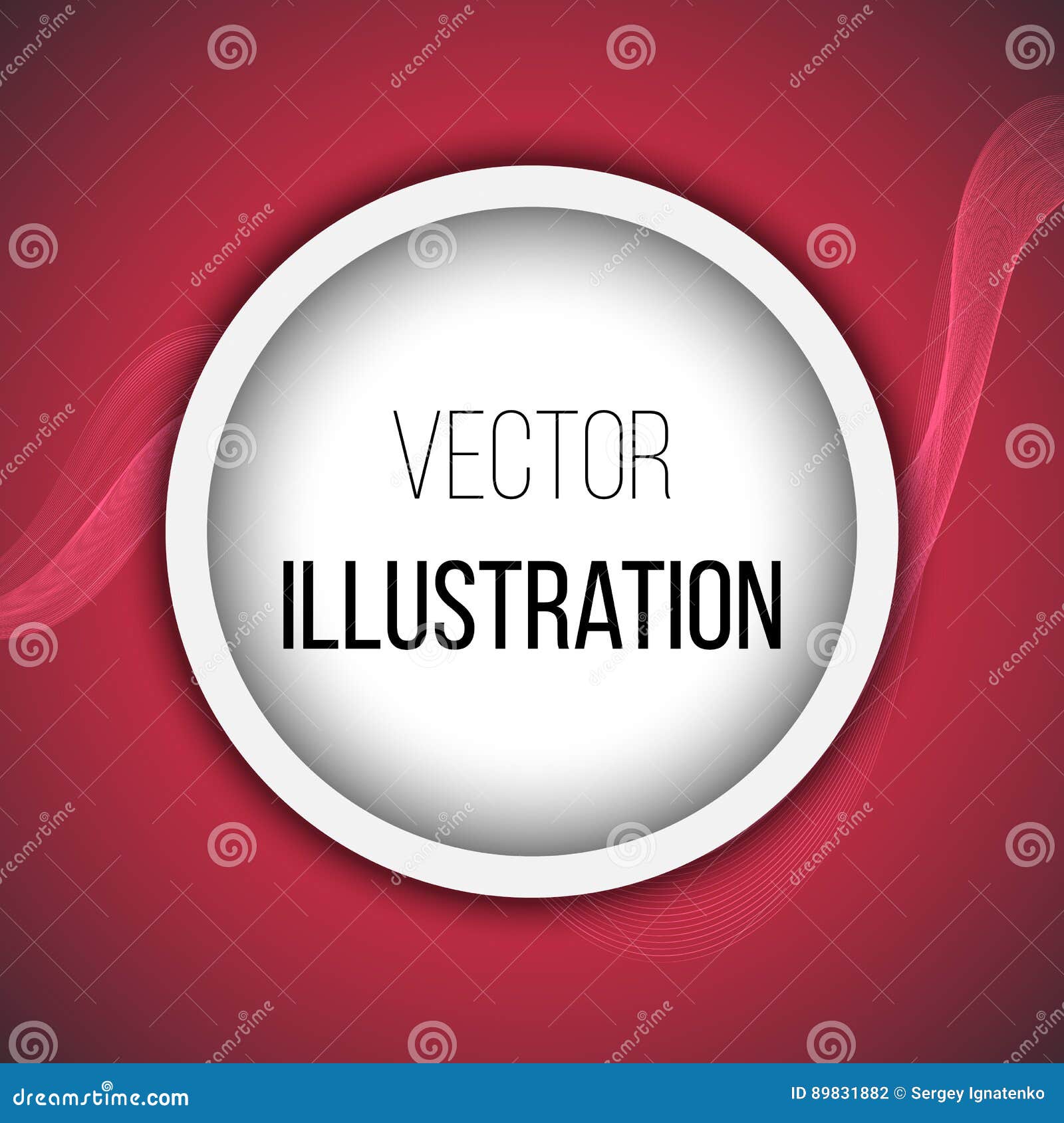 White Round Banner with Shadow on a Red Background with Waves. Vector ...