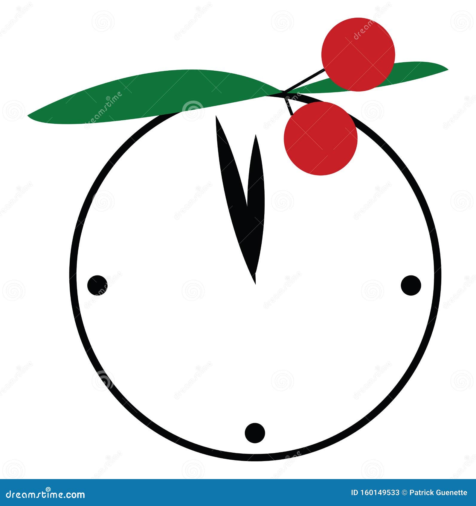 White Round Clock with Cherry Decoration Vector or Color Illustration ...