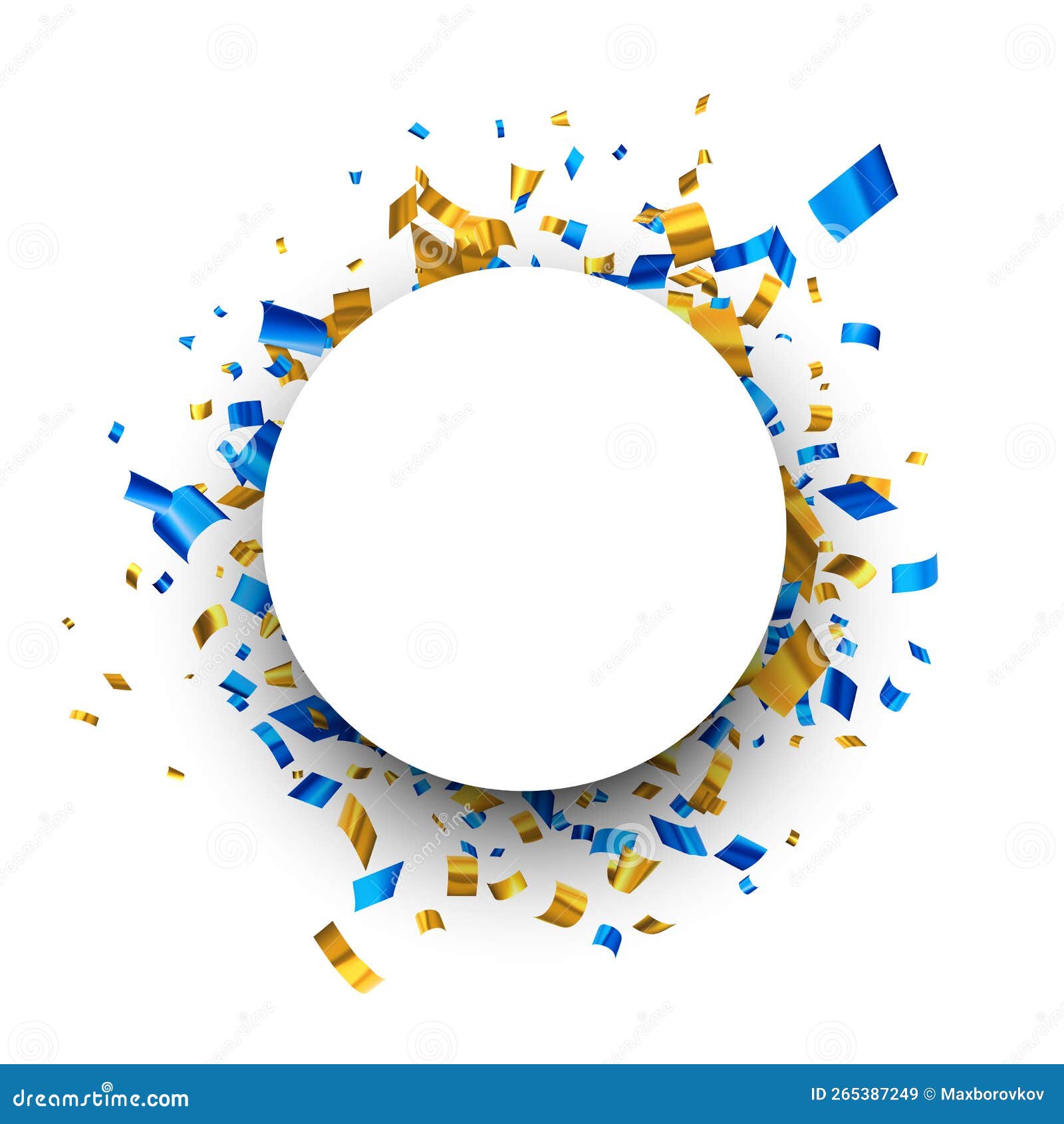 White Round Frame with Blue and Yellow Confetti Stock Vector ...