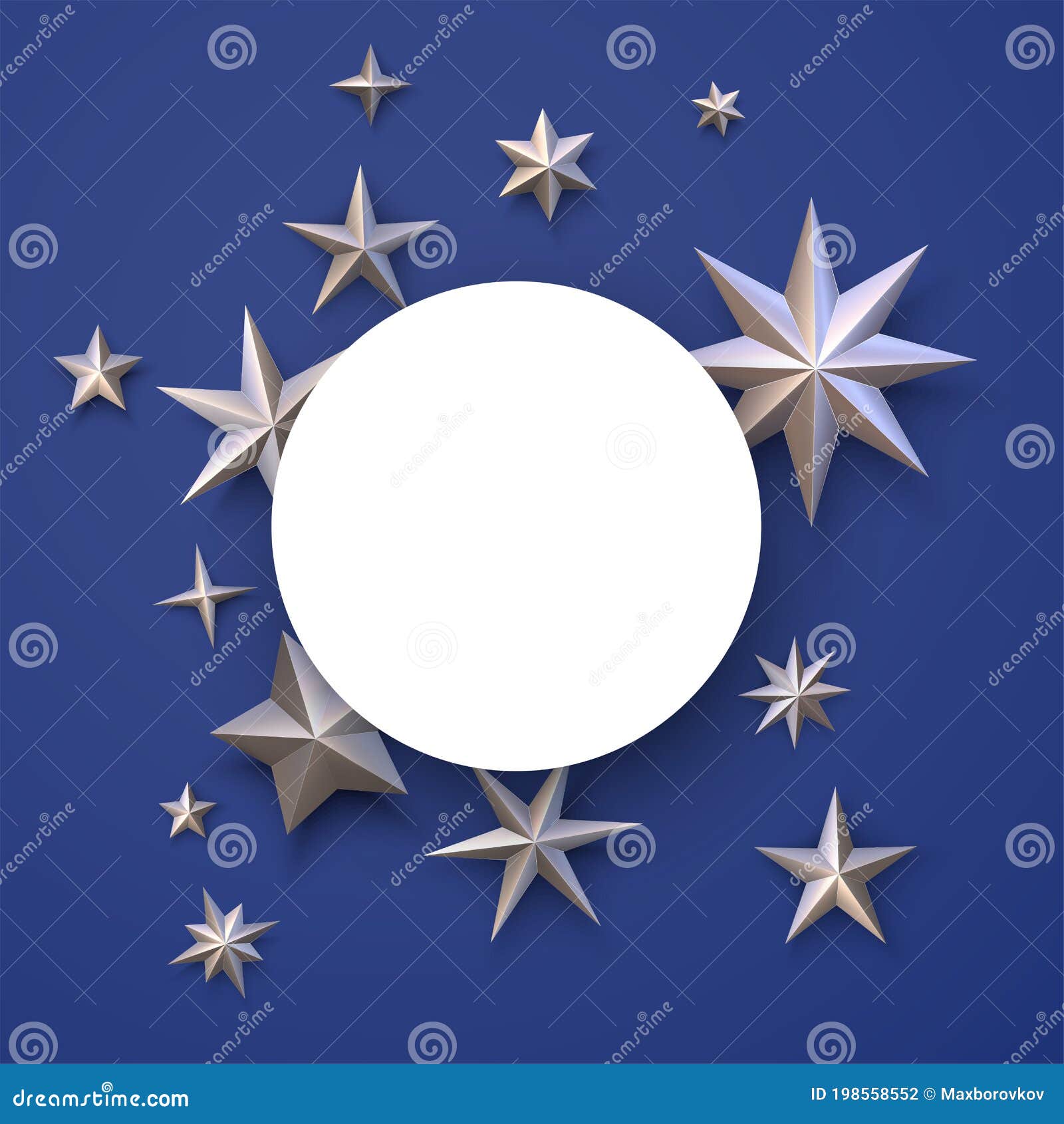 White Round Frame with Bronze Stars on Blue Background Stock Vector ...