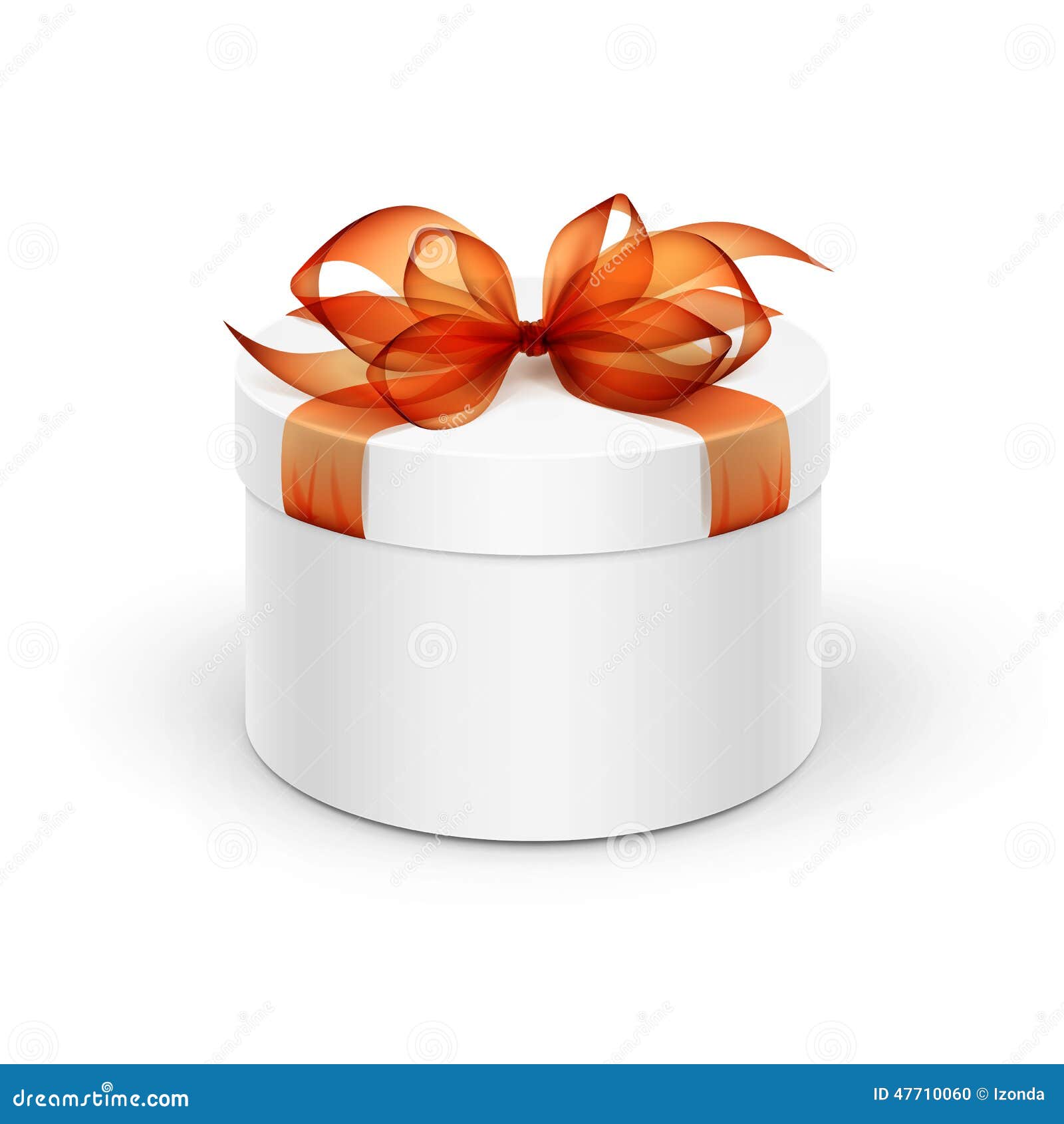 White Round Gift Box with Orange Ribbon and Bow Stock Vector ...