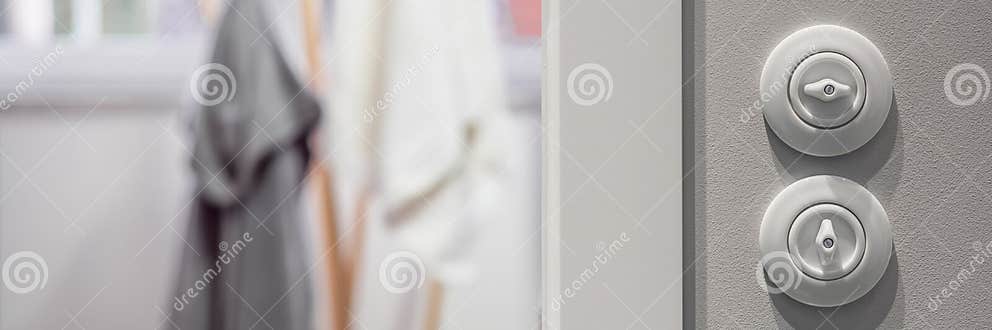 White round light switch stock photo. Image of banner - 84367908