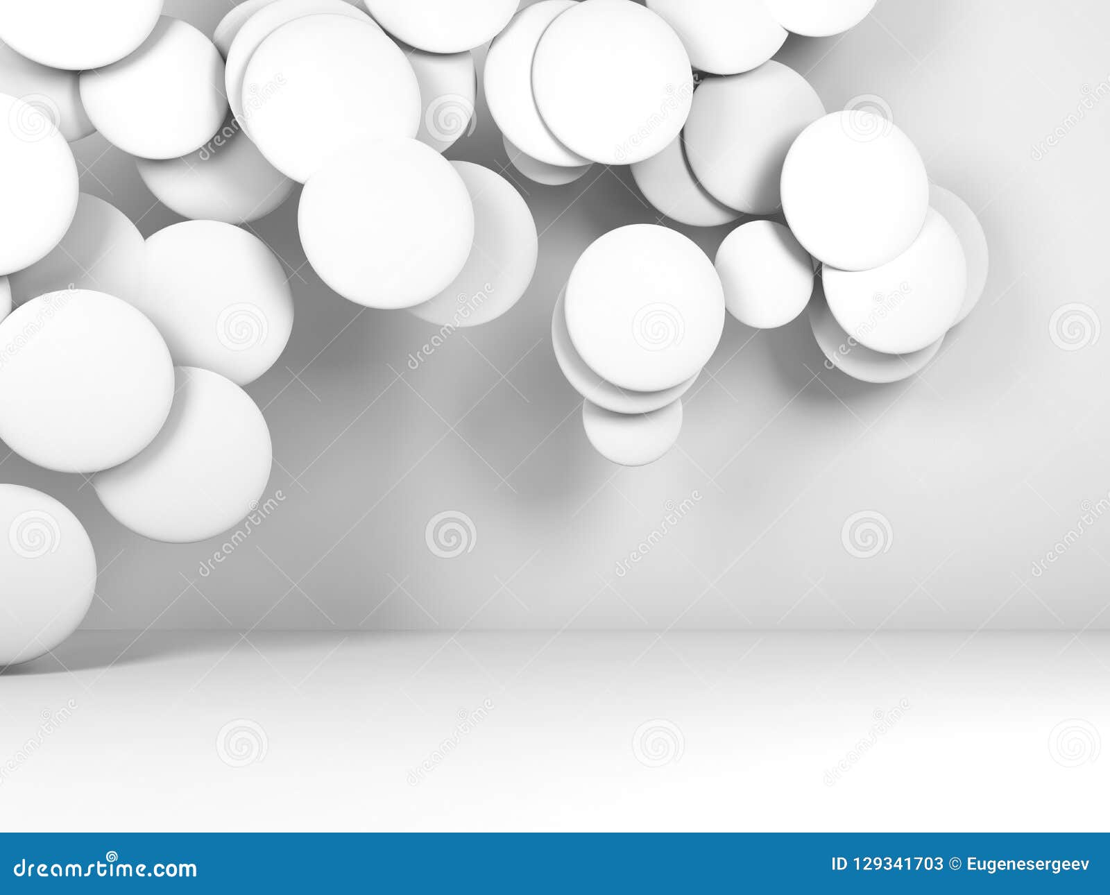 White Round Objects Flying in Empty Room Stock Illustration ...