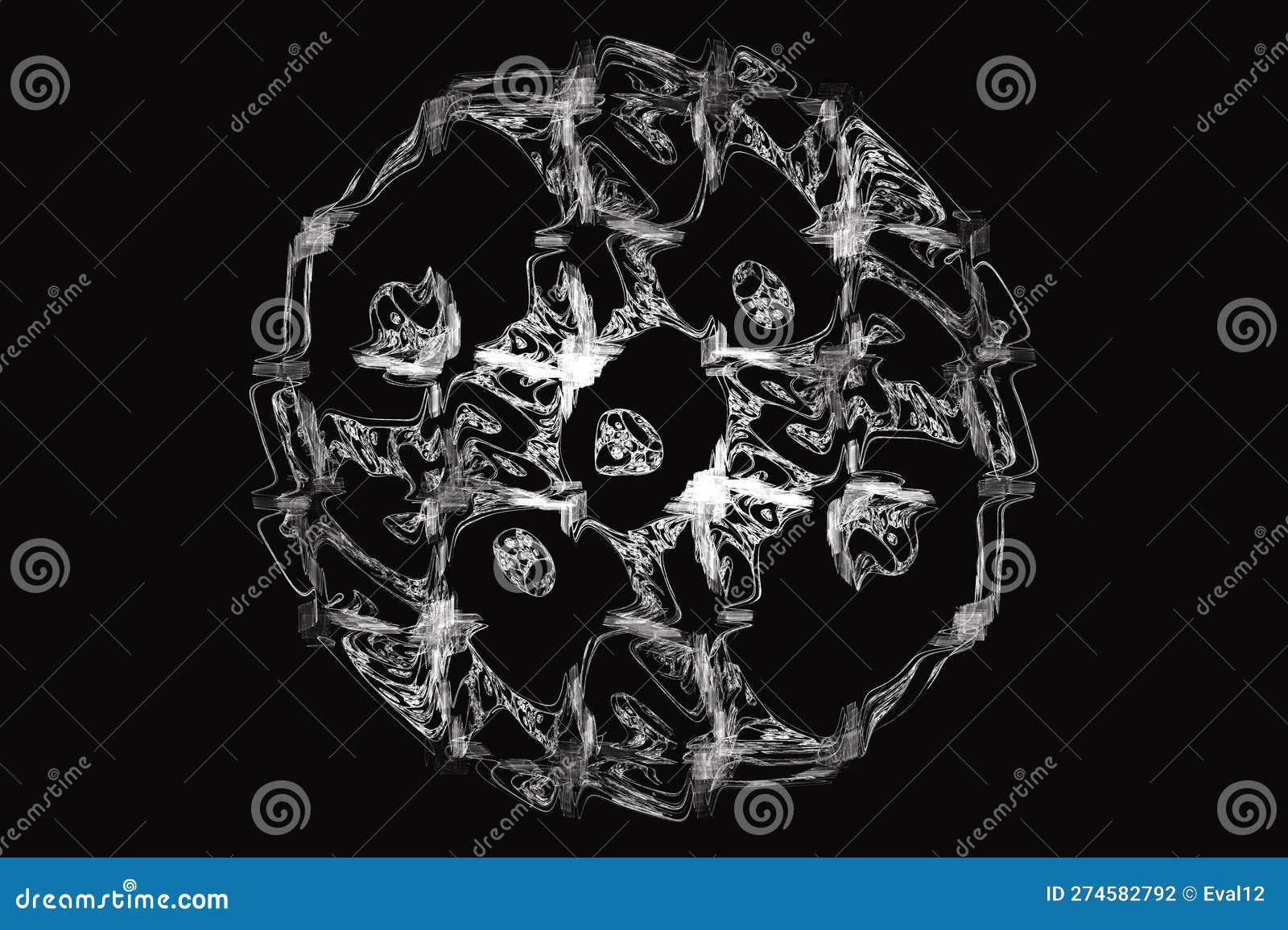 White Round Pattern of Crooked Waves on a Black Background. Stock ...