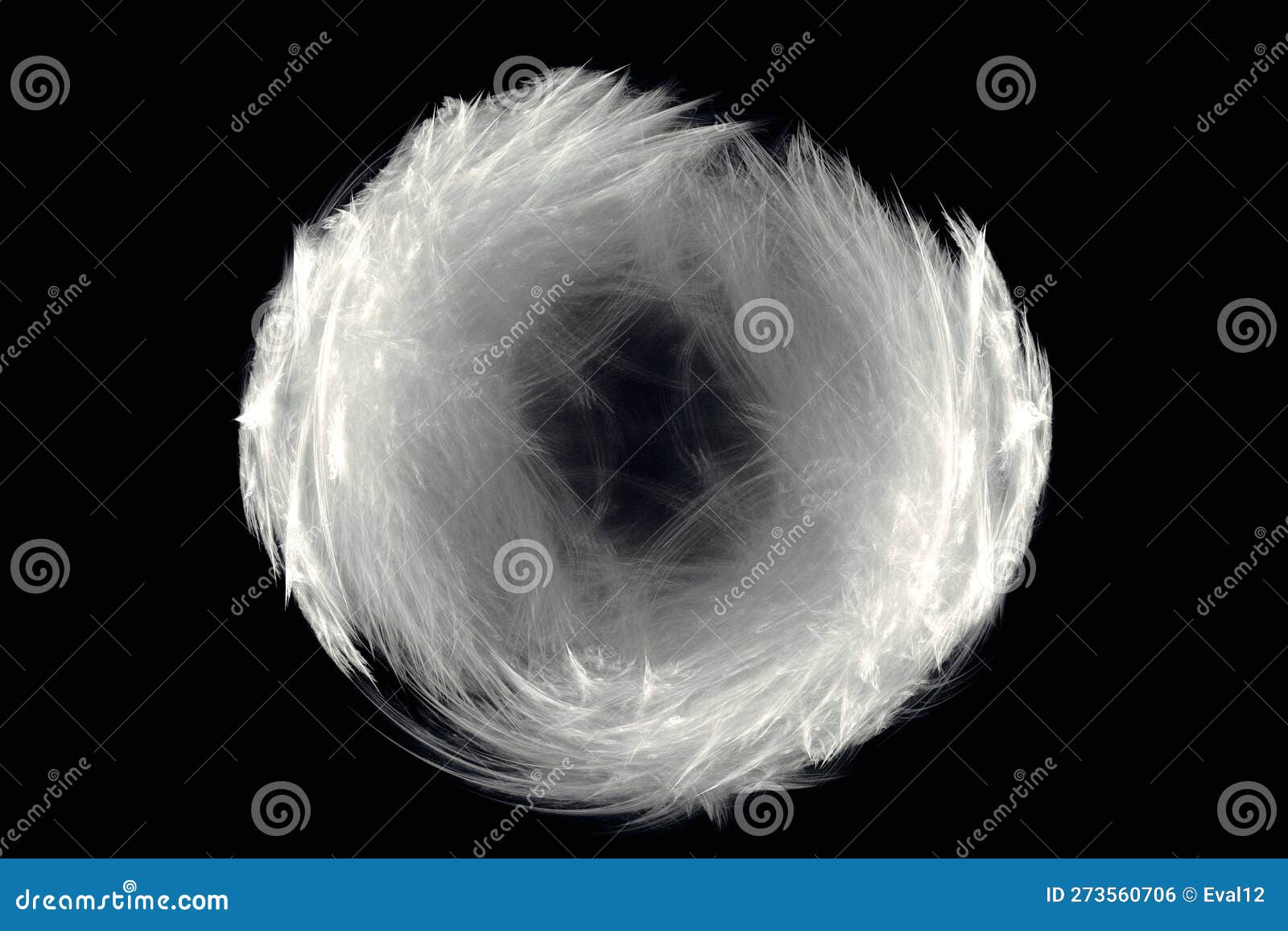 White Round Pattern of Crooked Waves of Fluff with a Hole on a Black ...
