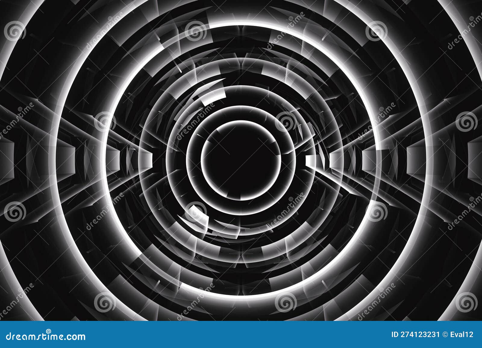 White Round Pattern of Curved Shapes on a Black Background. Stock ...