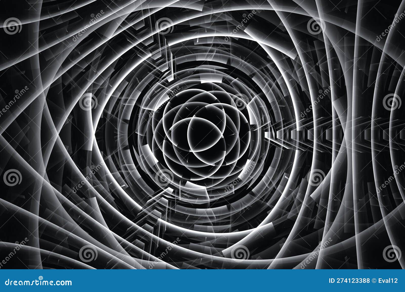 White Round Pattern of Curved Shapes on a Black Background. Stock ...