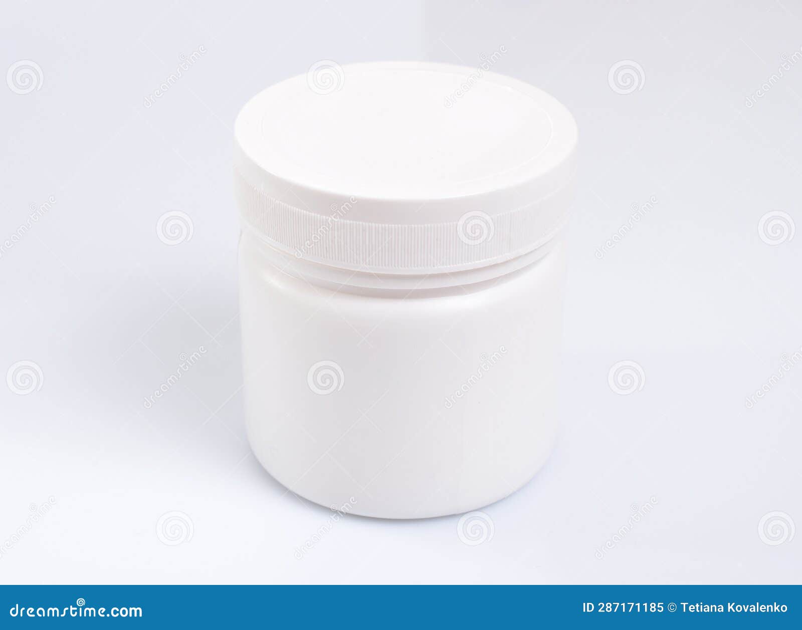 White Round Plastic Jar on White Background. Stock Image - Image of ...