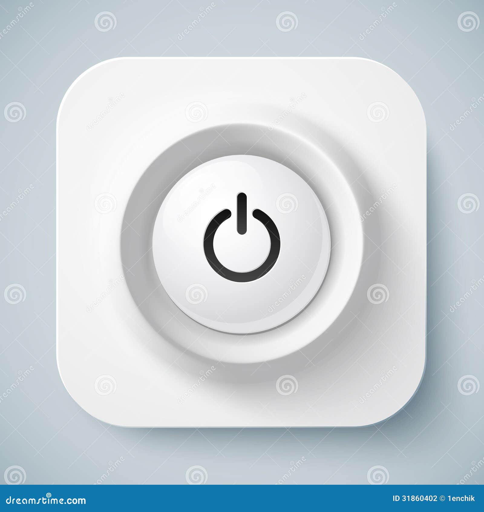 White Rounded Square Icon with Power Button Stock Vector - Illustration ...
