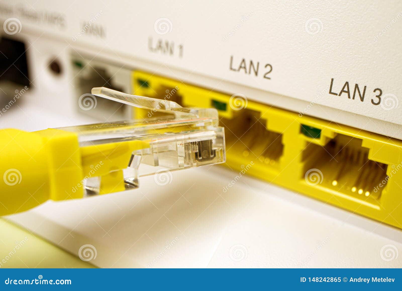 White Router for Home Internet with Yellow Ports for Subscribers from ...
