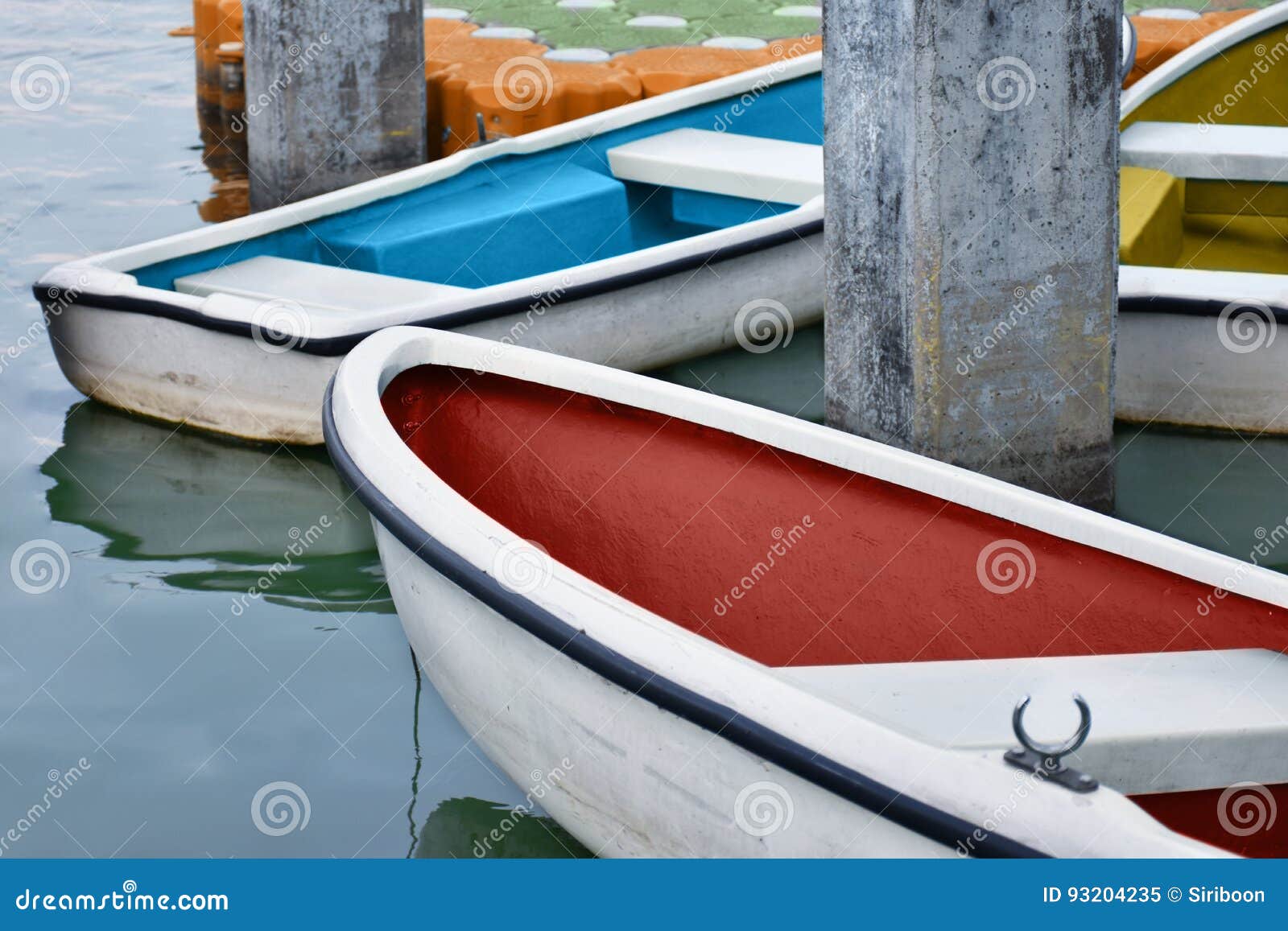 White Rowboat Moored Near Shore in the Lake Stock Image - Image of boat ...