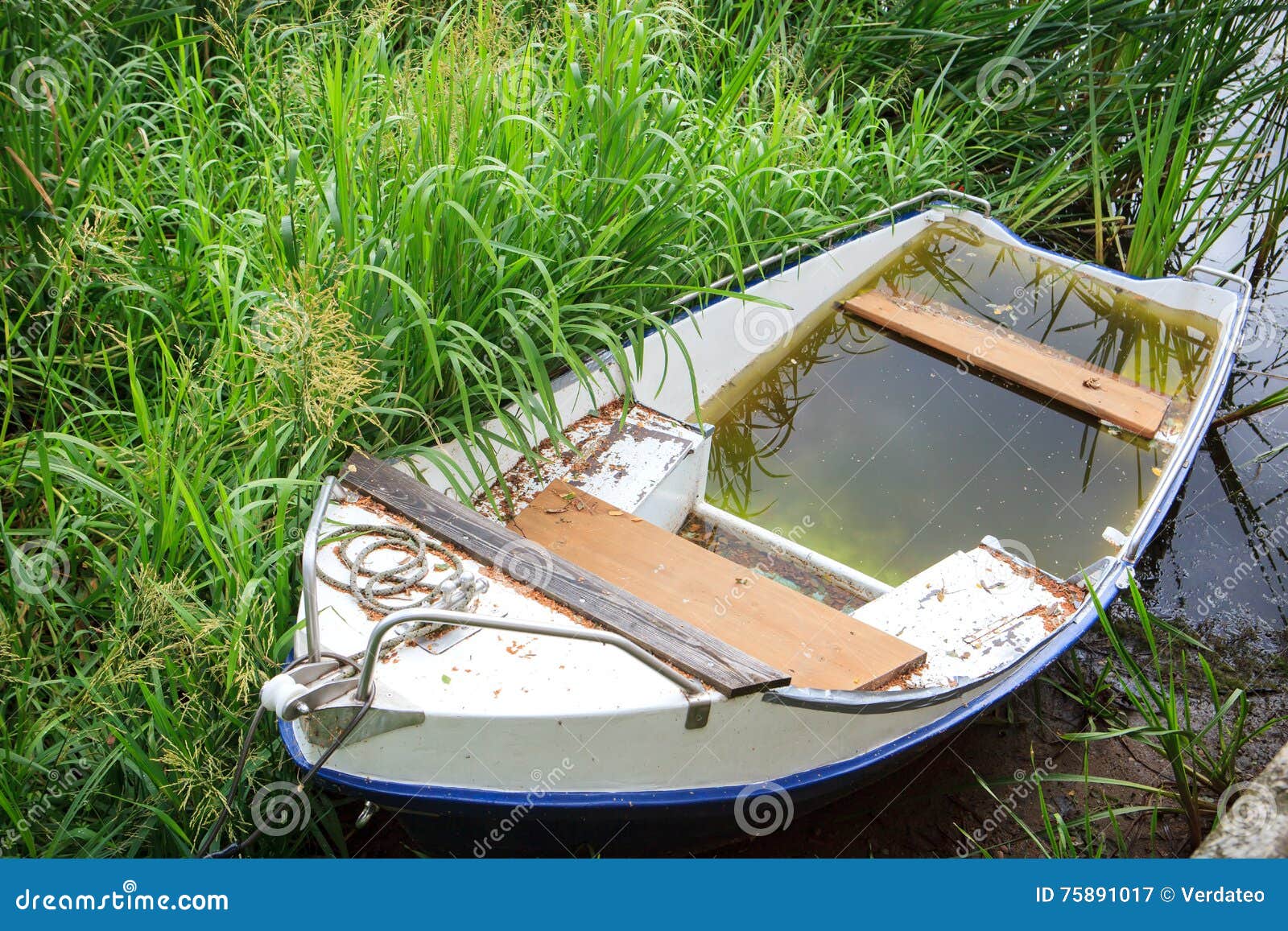 White Rowing Boat Full of Water Stock Image - Image of color, sunk ...