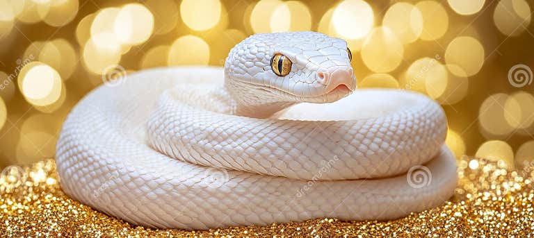 White Royal Python, Also Known As Ball Python, Curled Up on a Gold ...