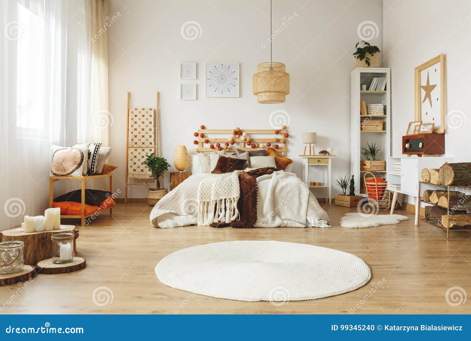 White rug in bedroom stock photo. Image of mockup, bedroom - 99345240