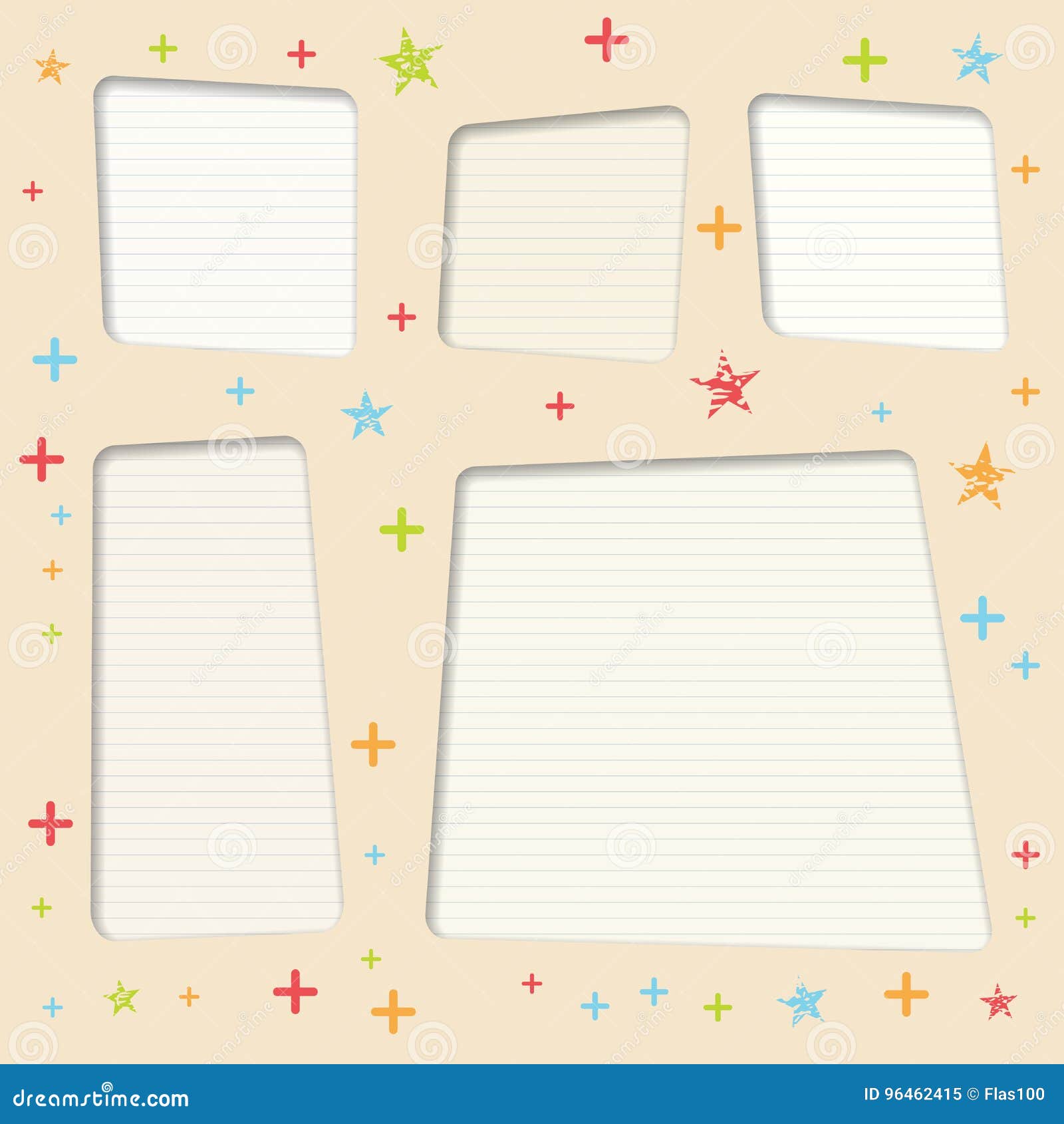 White Ruled, Striped Copy Paper, Vector Text Boxes with Colorful Stars ...