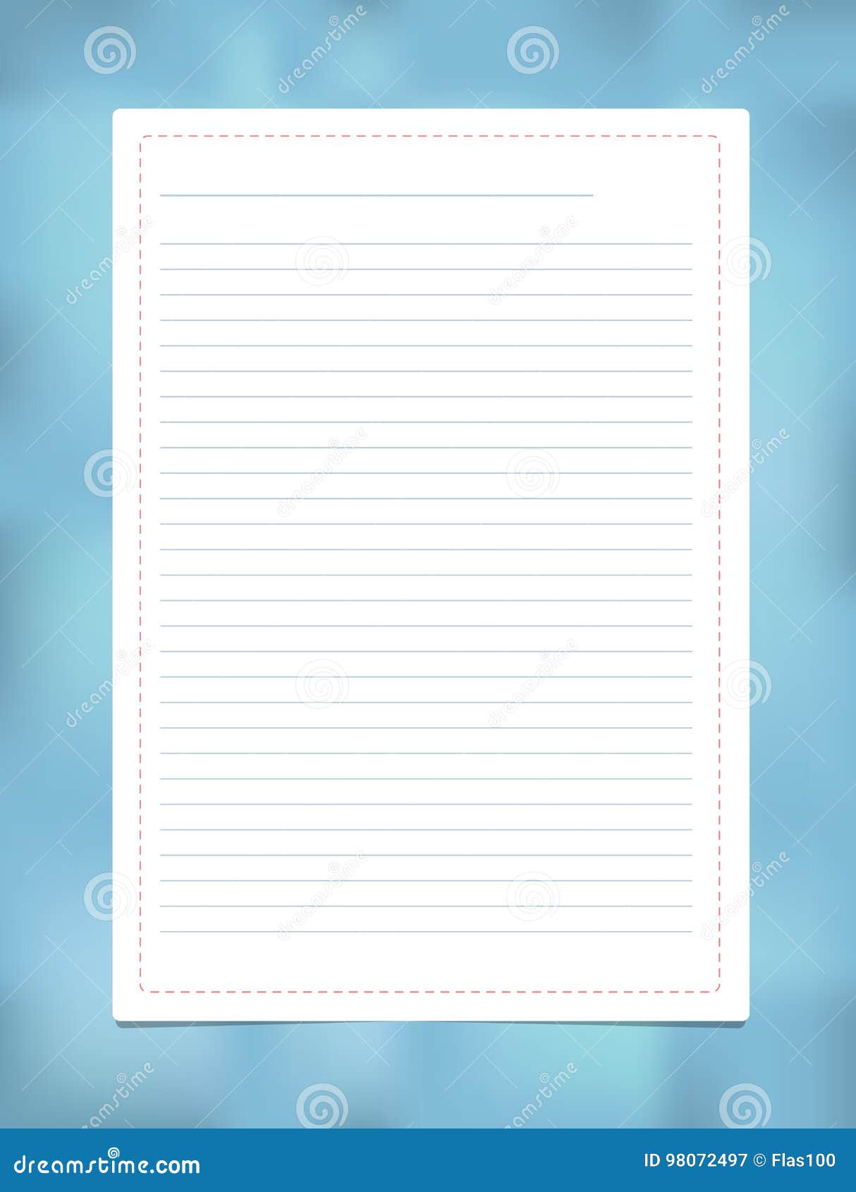 White Ruled, Striped Note, Copybook, Notebook Paper with Red Dashed ...