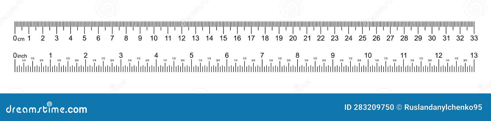 A White Ruler Marked with Centimeters, Inches and Combined Rectangular ...