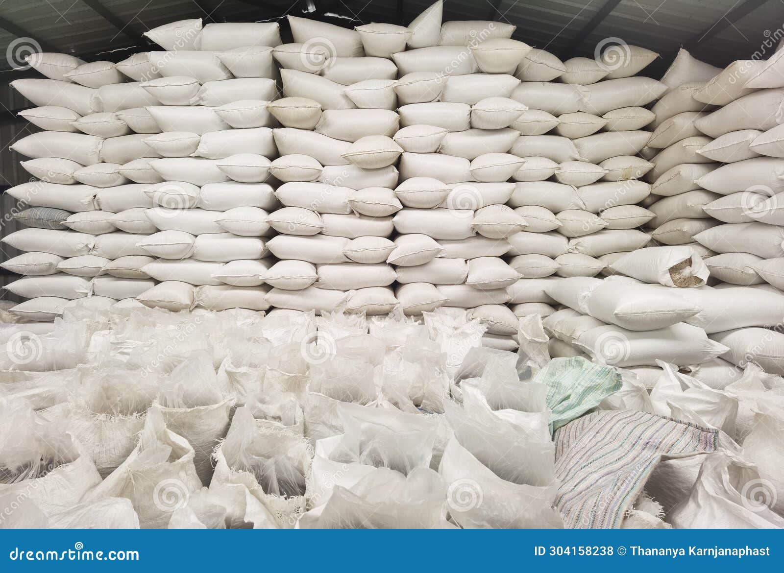 White Sack Stack in Storage Room Stock Photo - Image of package ...