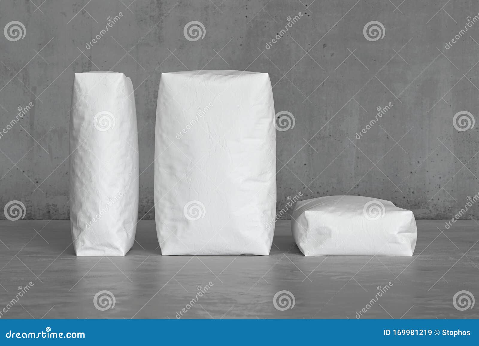 White Sacks on the Concrete Floor. 3d Render Stock Illustration ...