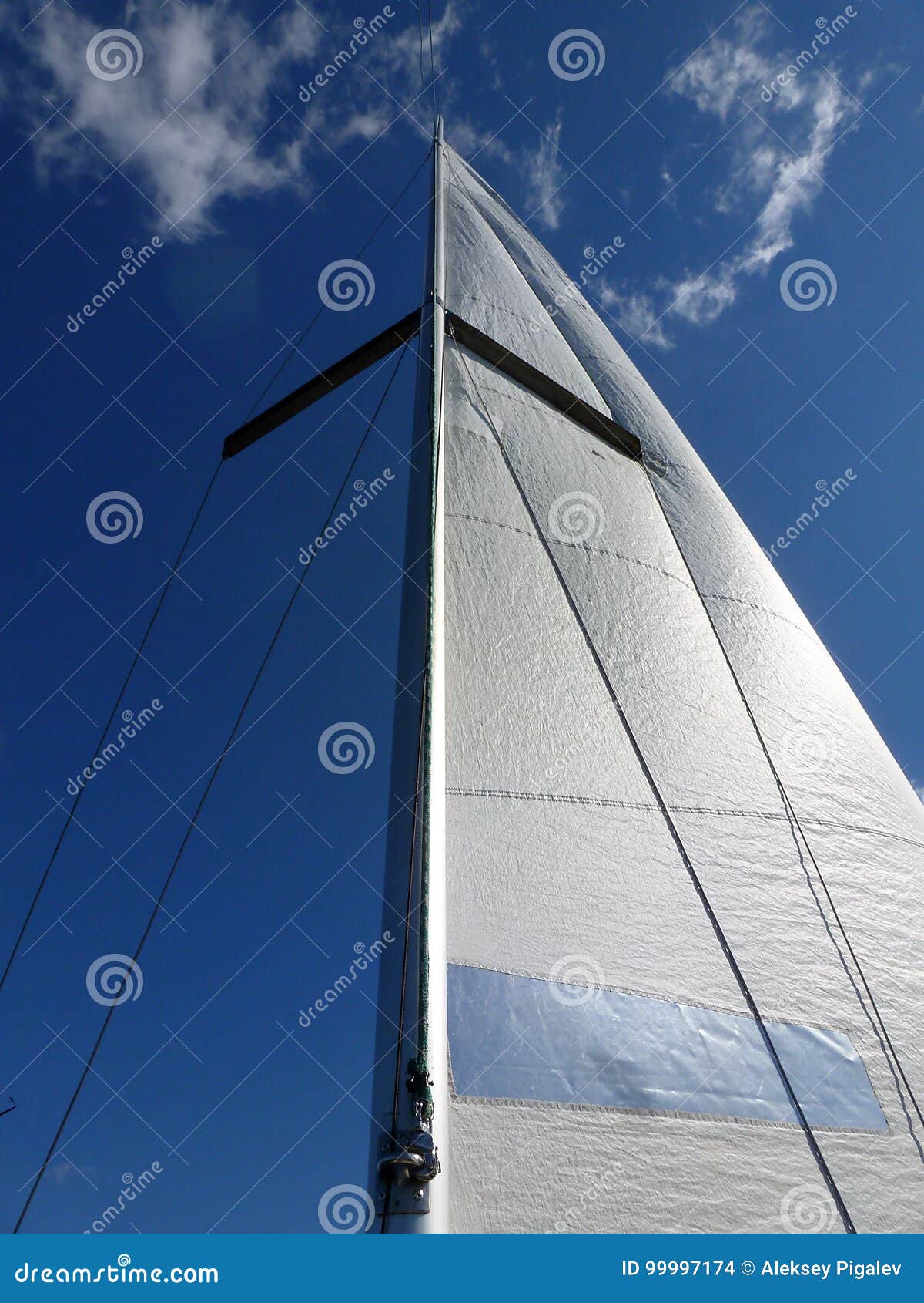 White sail in the blue stock photo. Image of mast, clouds - 99997174
