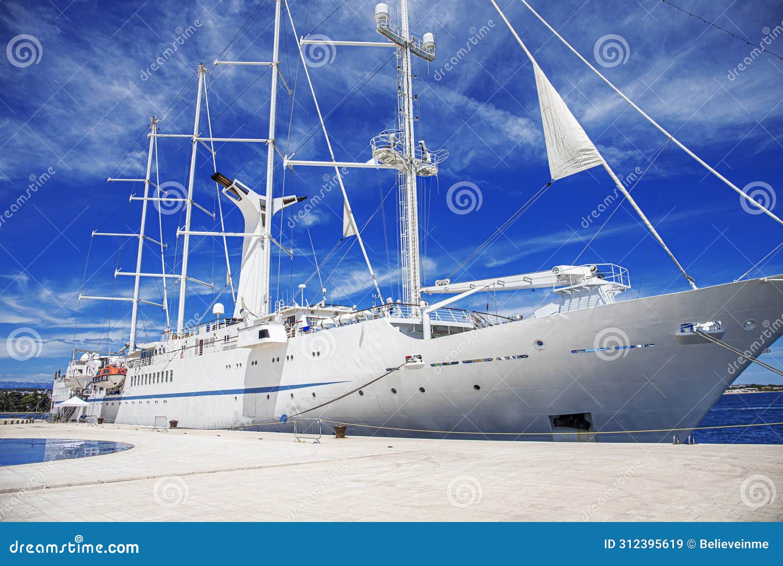 White Sailing Ship in the Port. Stock Image - Image of navigation, port ...